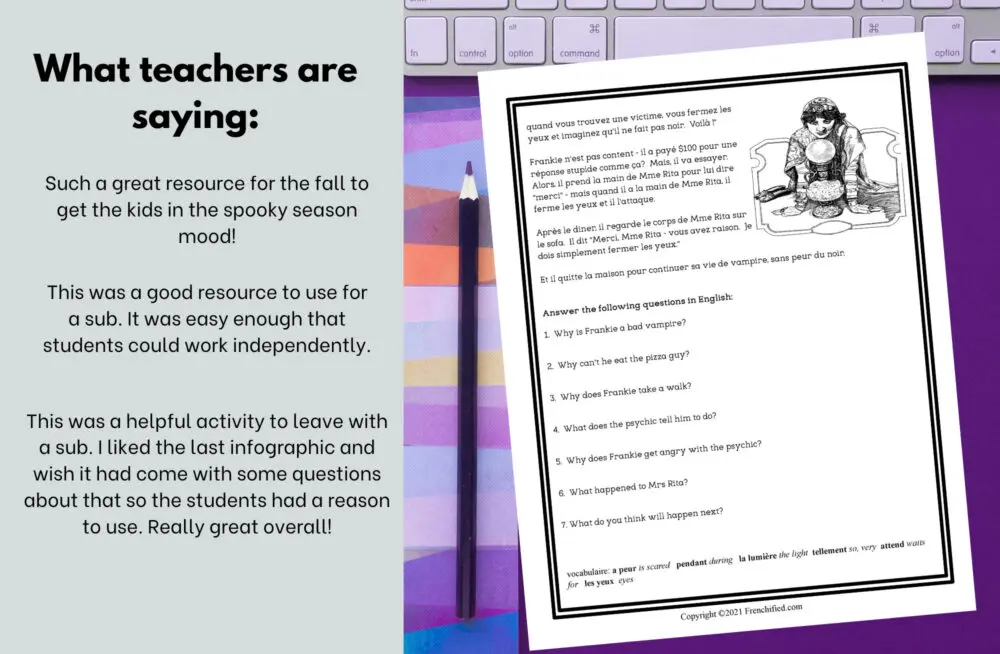 Frankie Le Vampire French short story - sub activities