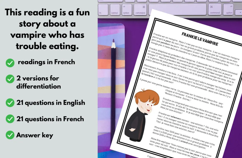 Frankie Le Vampire French short story - sub activities
