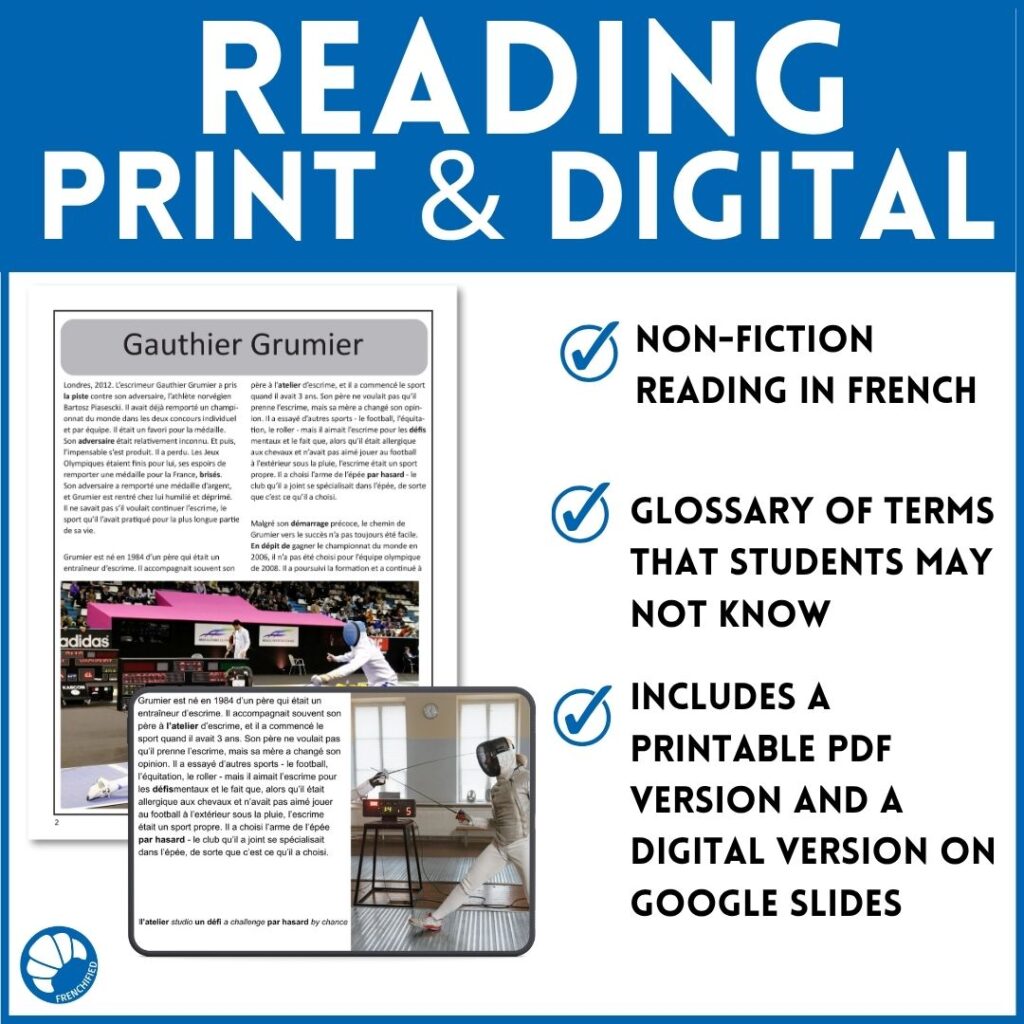 Gauthier Grumier French reading activity