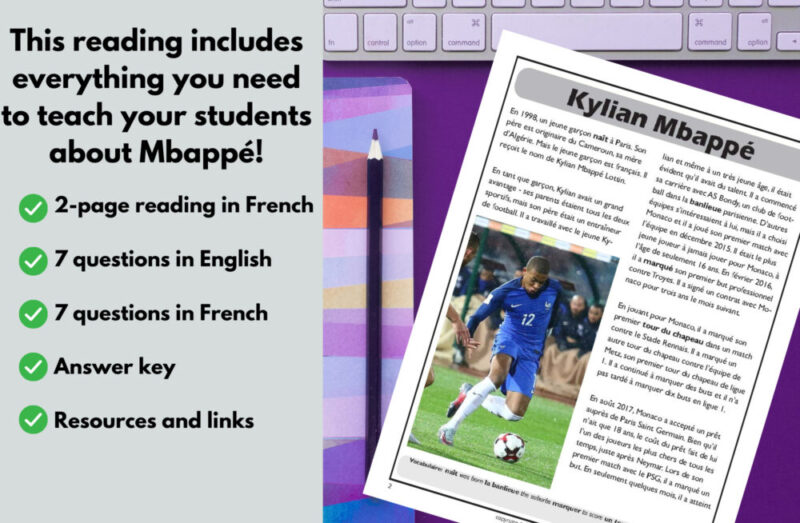 Kylian Mbappé French reading activity