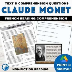 Claude Monet French Reading activitiy