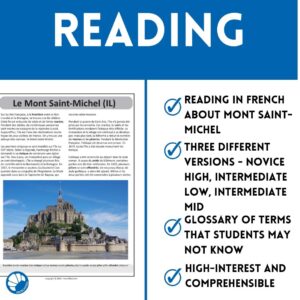 NH/IL/IM Mont Saint-Michel French reading comprehension de Lecture activity