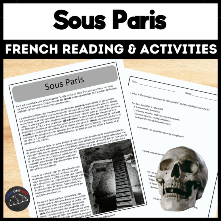 Sous Paris French reading activity | French reading text