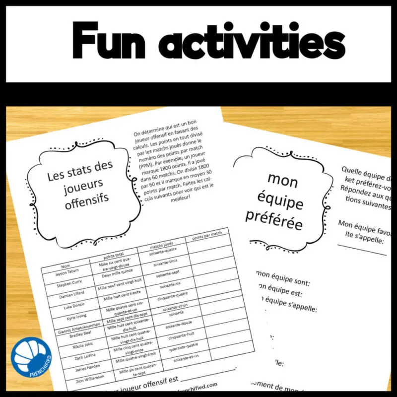 Le Basketball French reading activity