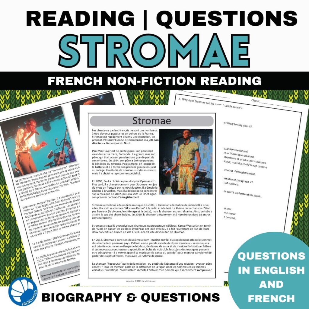 Stromae French reading activity