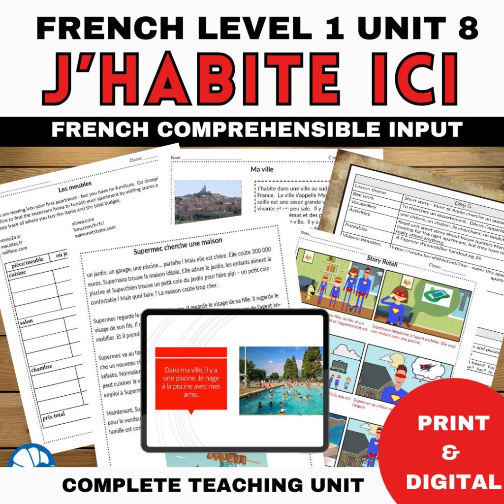 J'habite ici... French Comprehensible Input unit 8 for beginning French