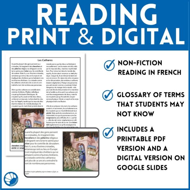 The Cathars French reading comprehension activity