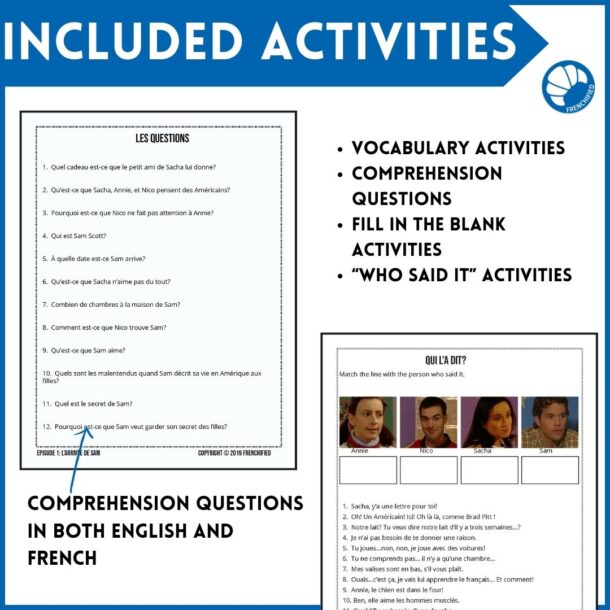 Extra French episodes 1-4 worksheets - worksheets to accompany episodes 1-4