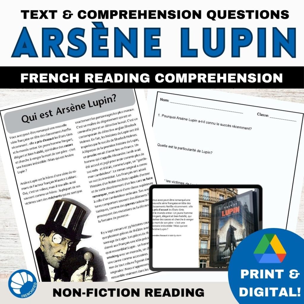 Qui est Arsène Lupin French reading comprehension activity