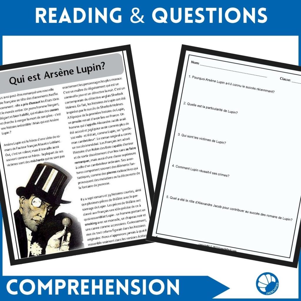Qui est Arsène Lupin French reading comprehension activity