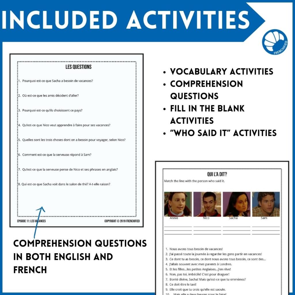 Extra French episode 11 worksheets - Les Vacances