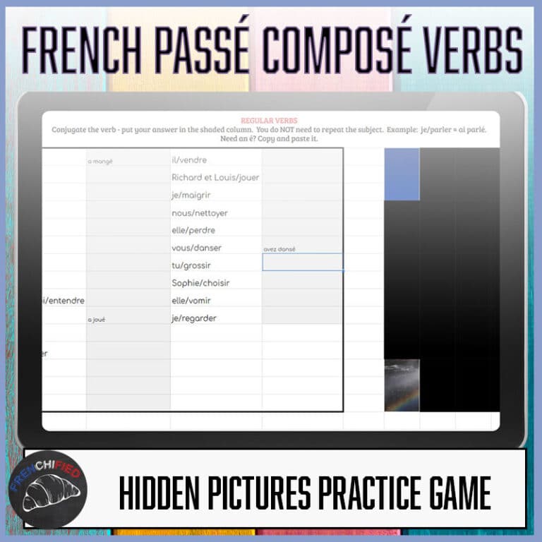 French passé composé - Hidden pictures game