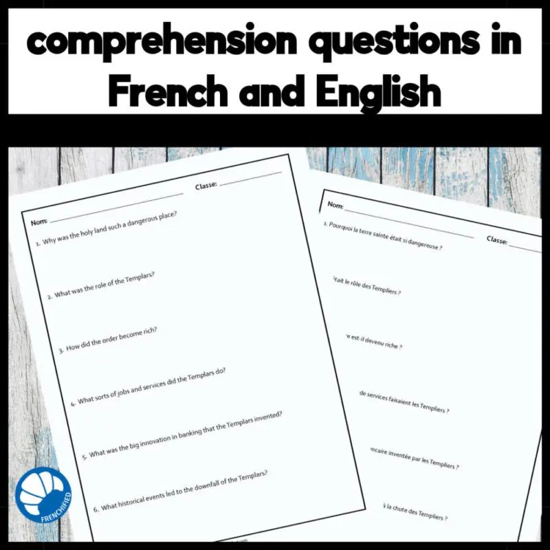 The Knights Templar French reading activity