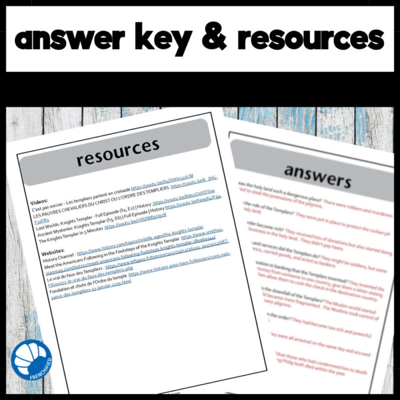 The Knights Templar French reading activity