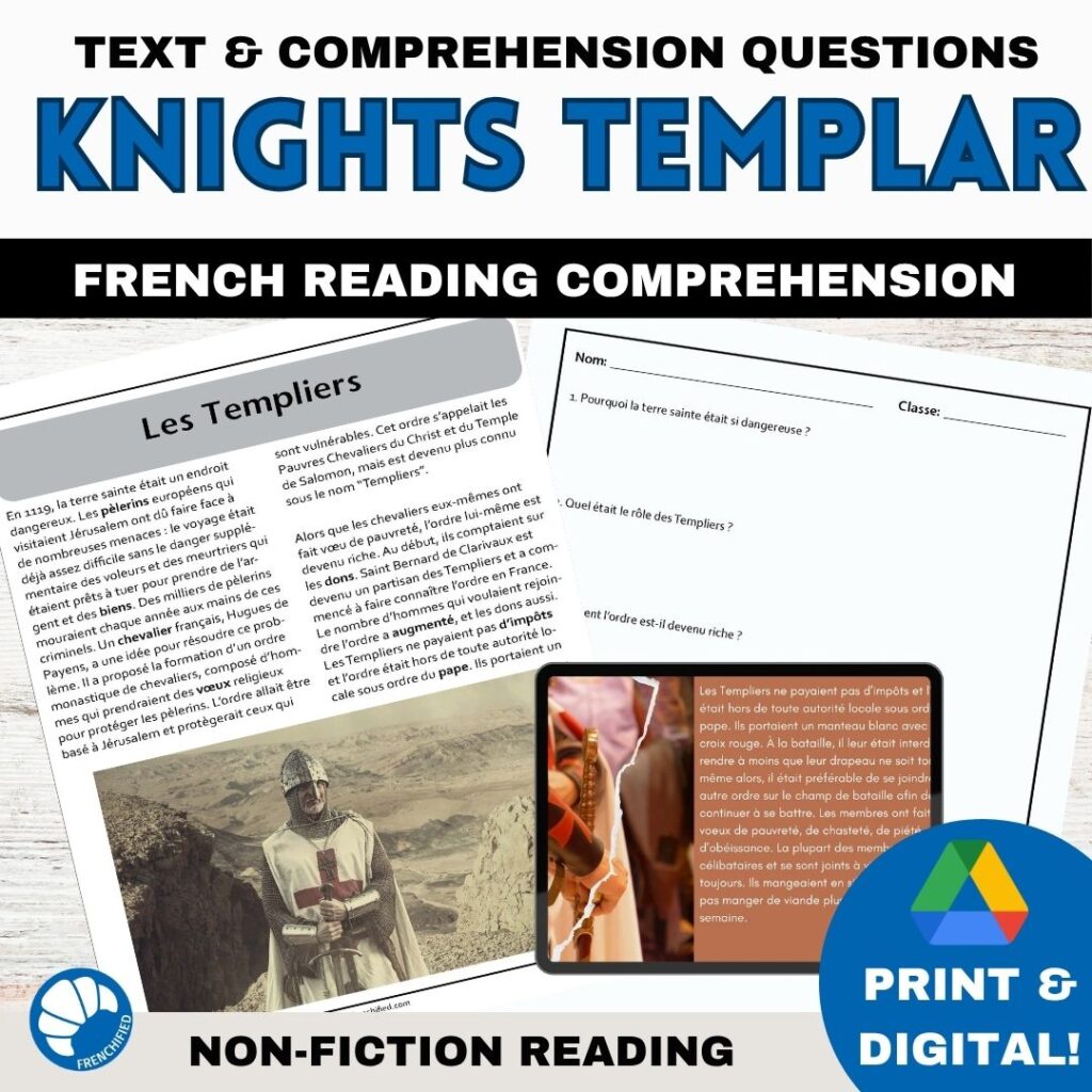 The Knights Templar French reading activity
