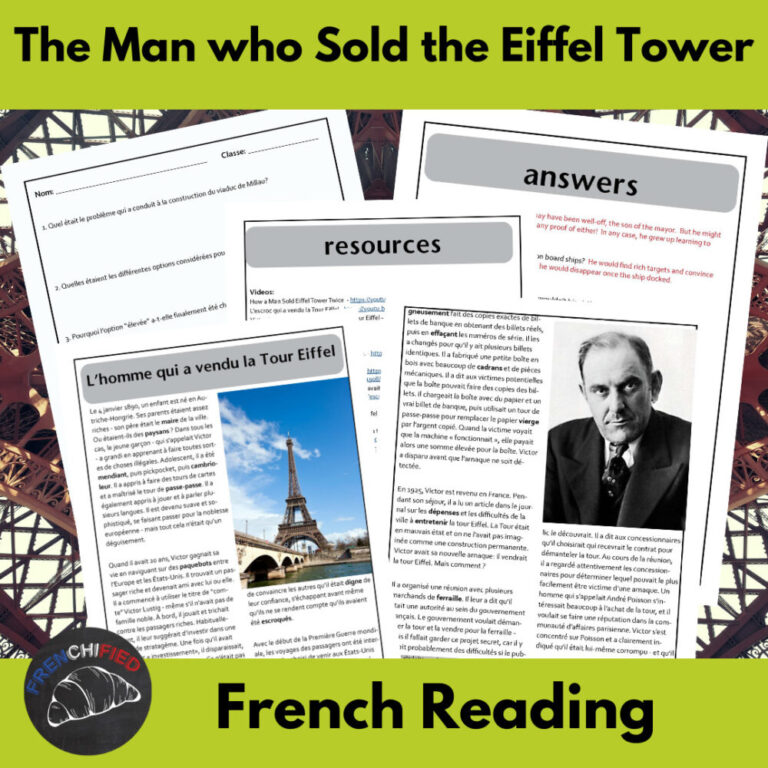 Man who sold the Eiffel Tower bundle French reading comprehension print ...