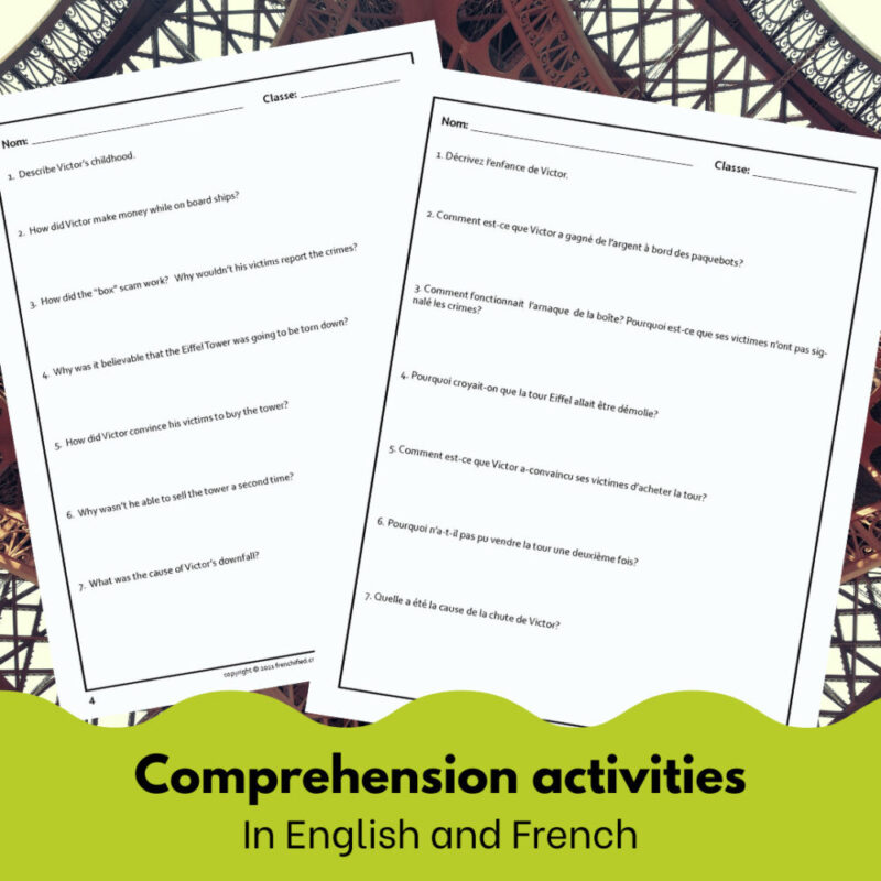 The Man who Sold the Eiffel Tower French reading activity