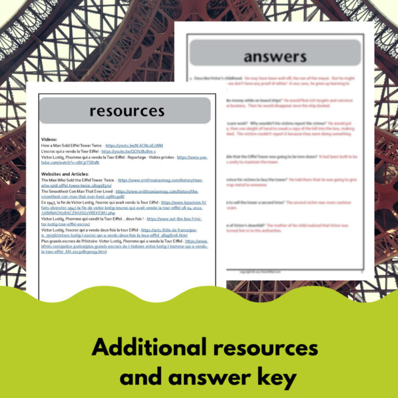 The Man who Sold the Eiffel Tower French reading activity