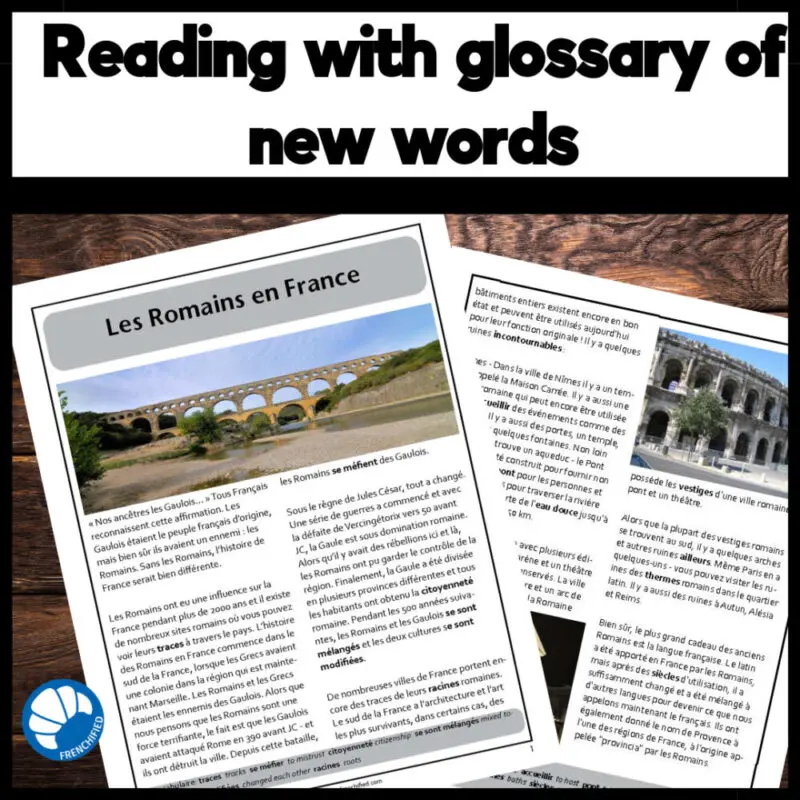 Romans in France French reading comprehension activity