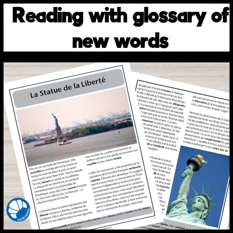 Statue of Liberty French reading comprehension activity - print