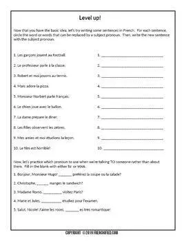 French subject pronouns Lesson plan