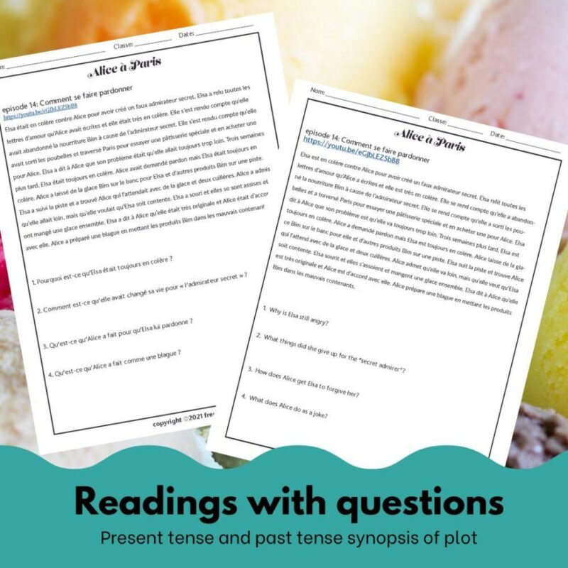 Activities to accompany Alice in Paris Season 2 Episode 14