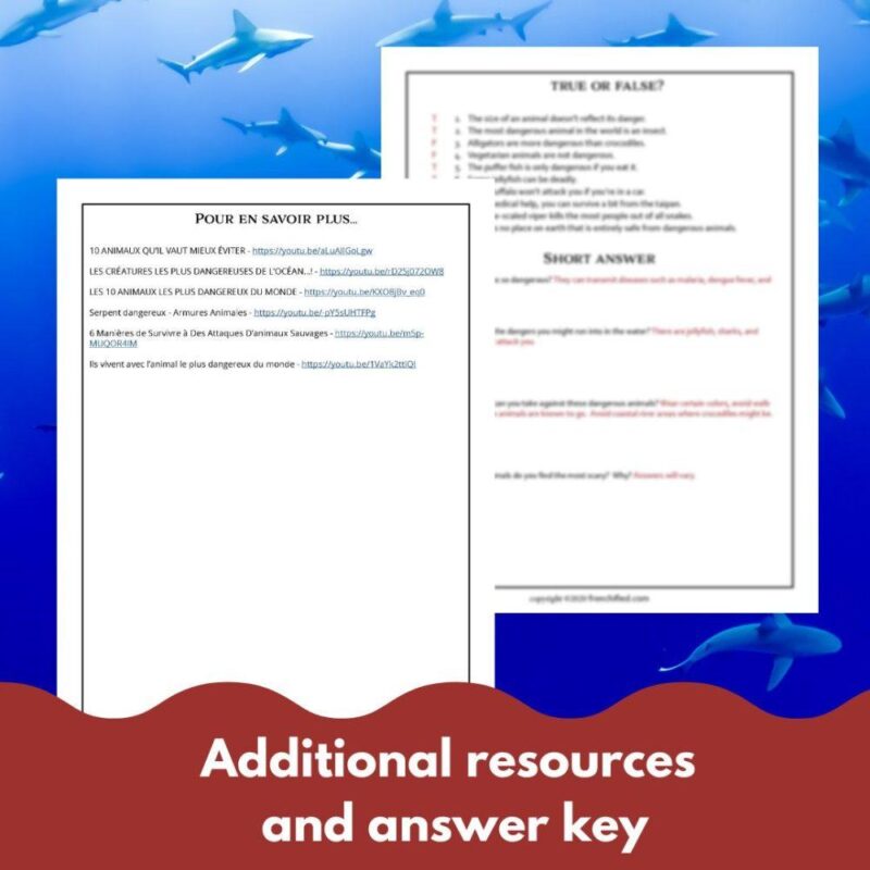 Dangerous animals French reading activity