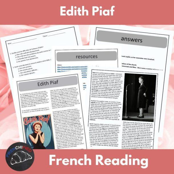Edith Piaf bundle French reading comprehension activity print & Google ...
