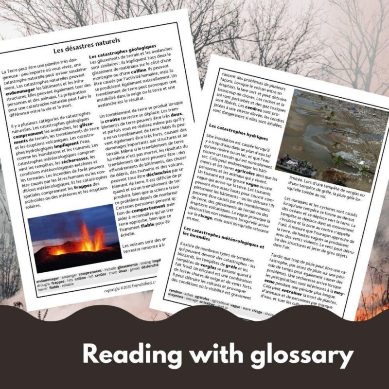 Natural disasters French reading activity