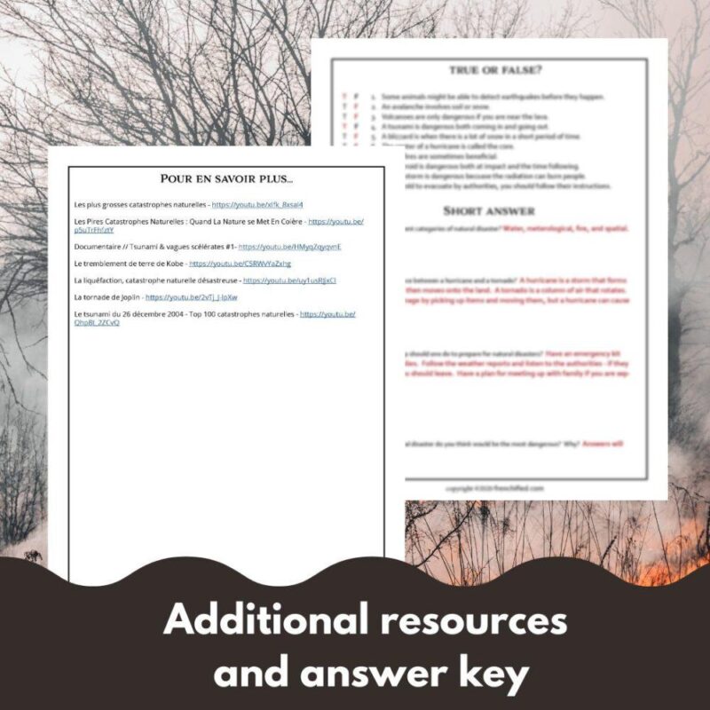 Natural disasters French reading activity