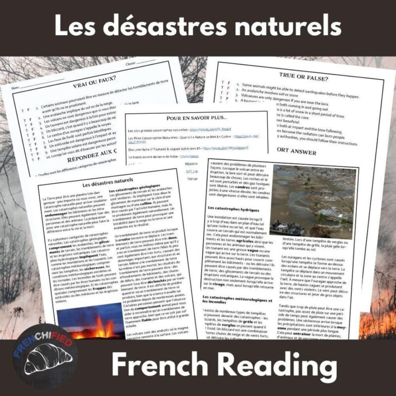 Natural disasters French reading activity