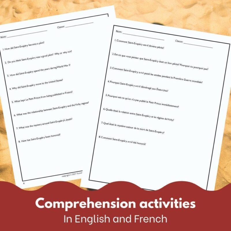 Antoine de Saint-Exupéry French reading activity