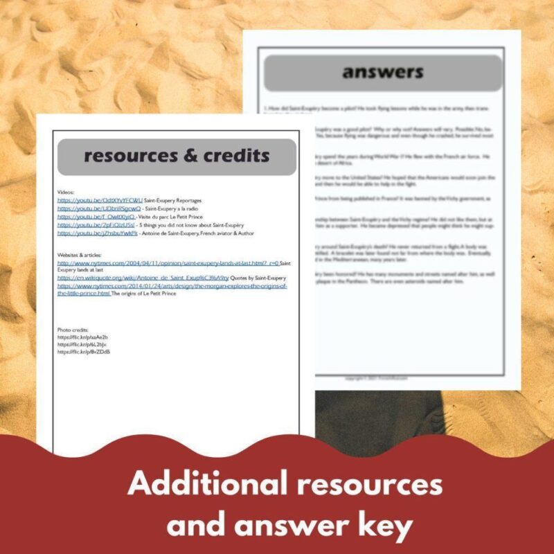 Antoine de Saint-Exupéry French reading activity