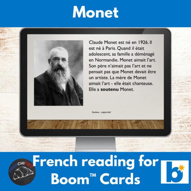 Claude Monet French reading activity for Boom Cards™ | Frenchified