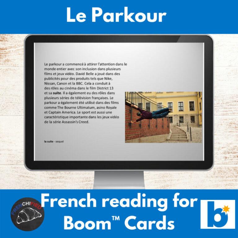 Parkour French reading activity for Boom Cards™