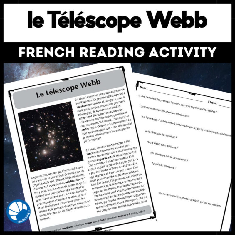 Webb telescope bundle French reading comprehension activity