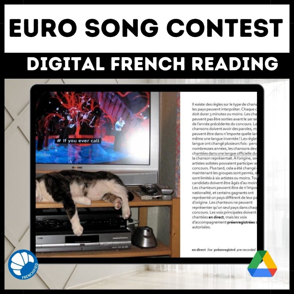Euro song contest Google™ slides French reading comprehension activity