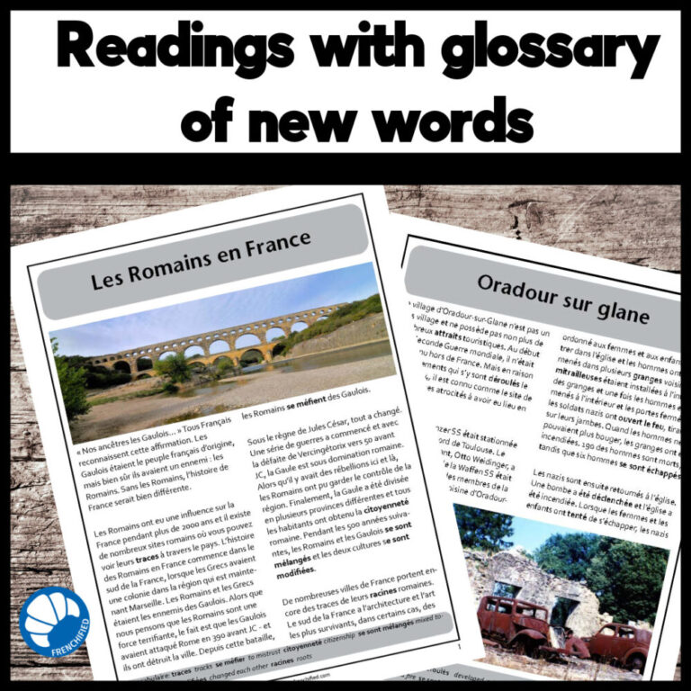 History bundle French reading comprehension activities