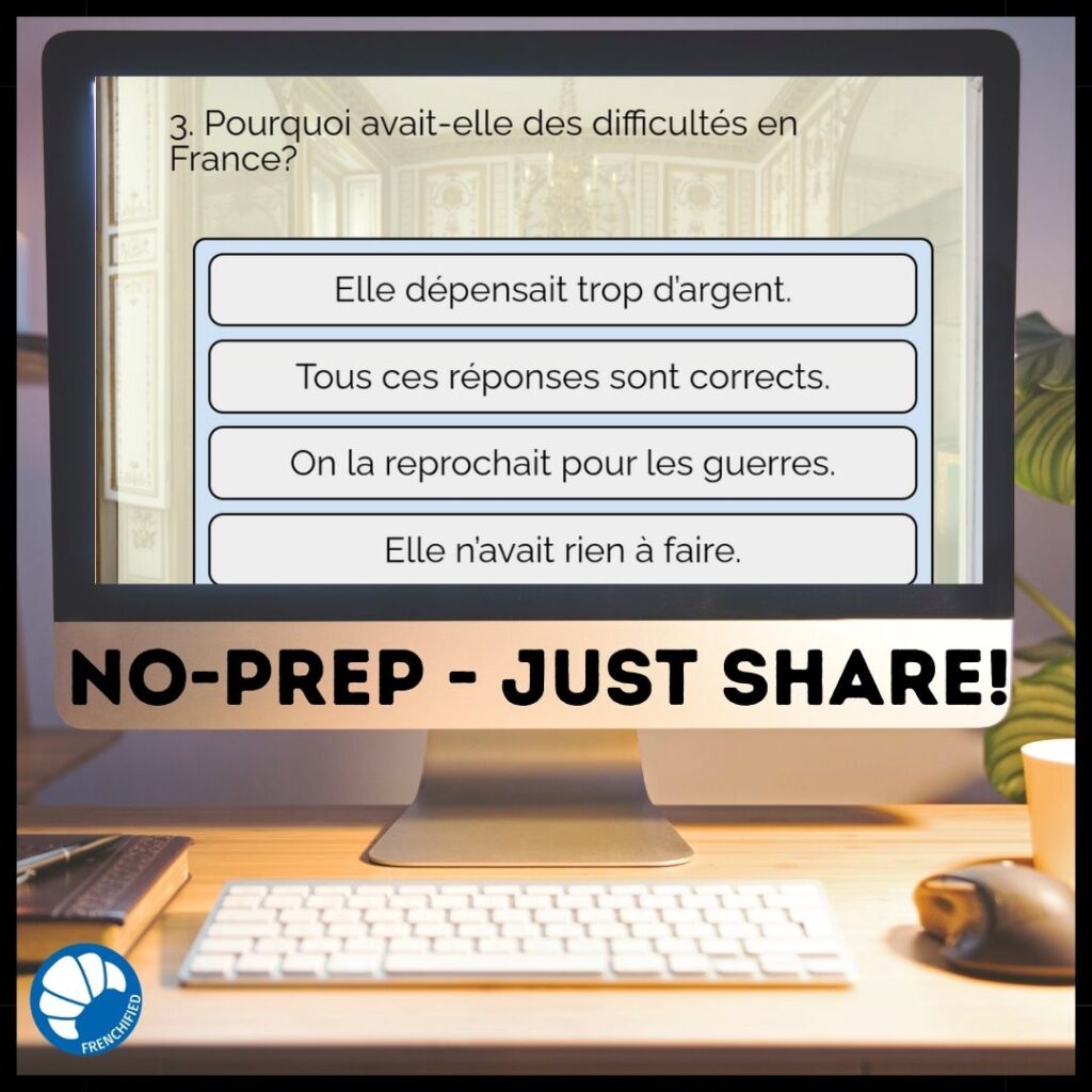 Marie Antoinette Google™ drive French reading comprehension activity