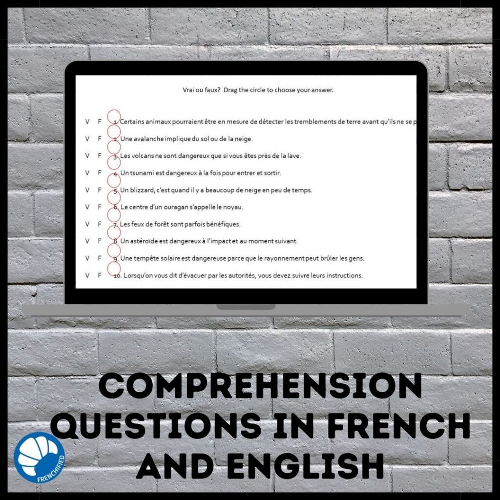 Natural disasters Google™ Drive French reading comprehension activity