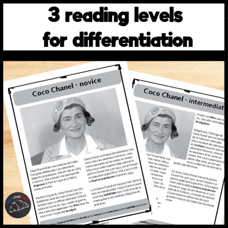Coco Chanel French reading comprehension activity