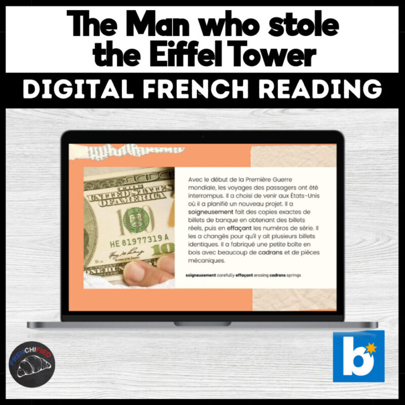 The Man who Sold the Eiffel Tower French reading activity