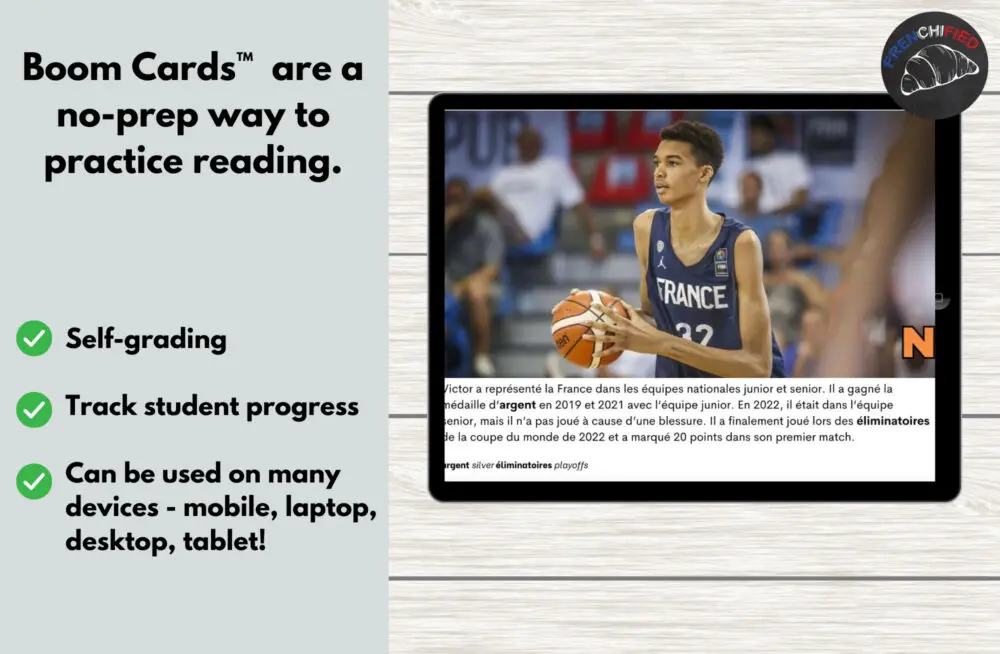 Victor Wembanyama French reading comprehension for Boom™ cards