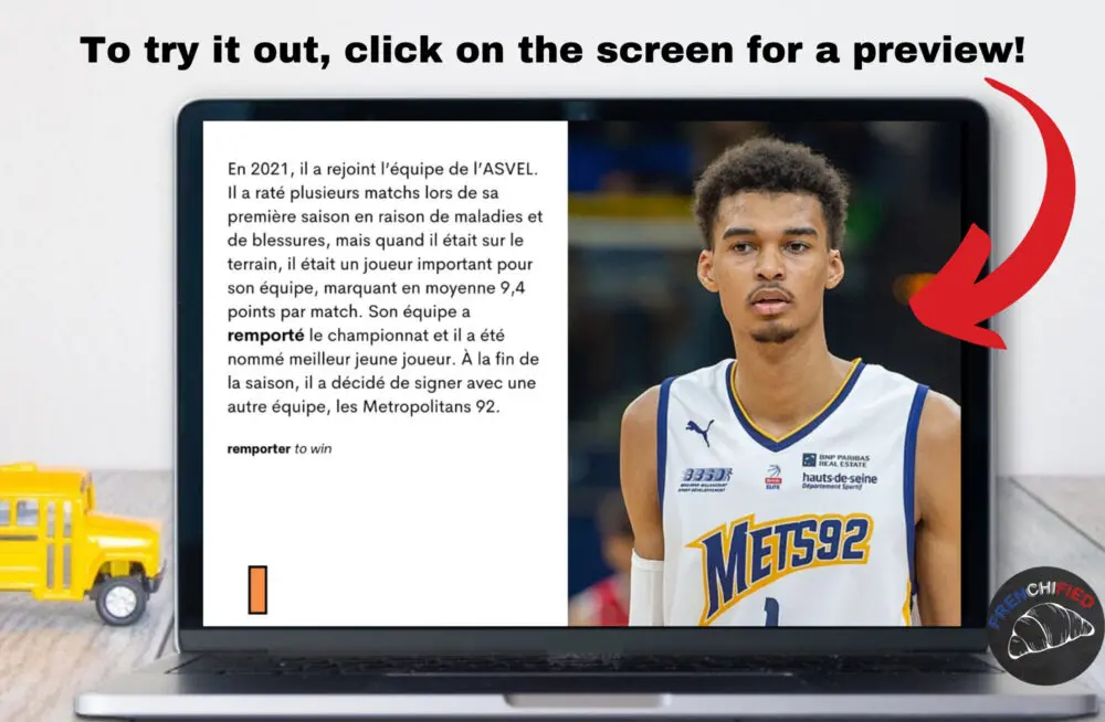 Victor Wembanyama French reading comprehension for Boom™ cards