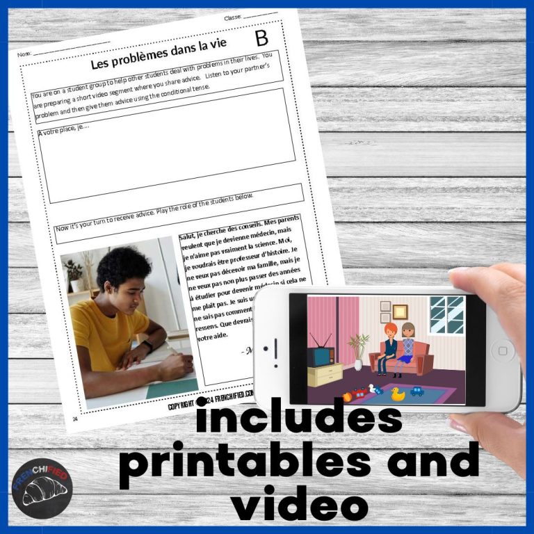 Intermediate French Comprehensible Input unit 8 for level 2: les Problèmes