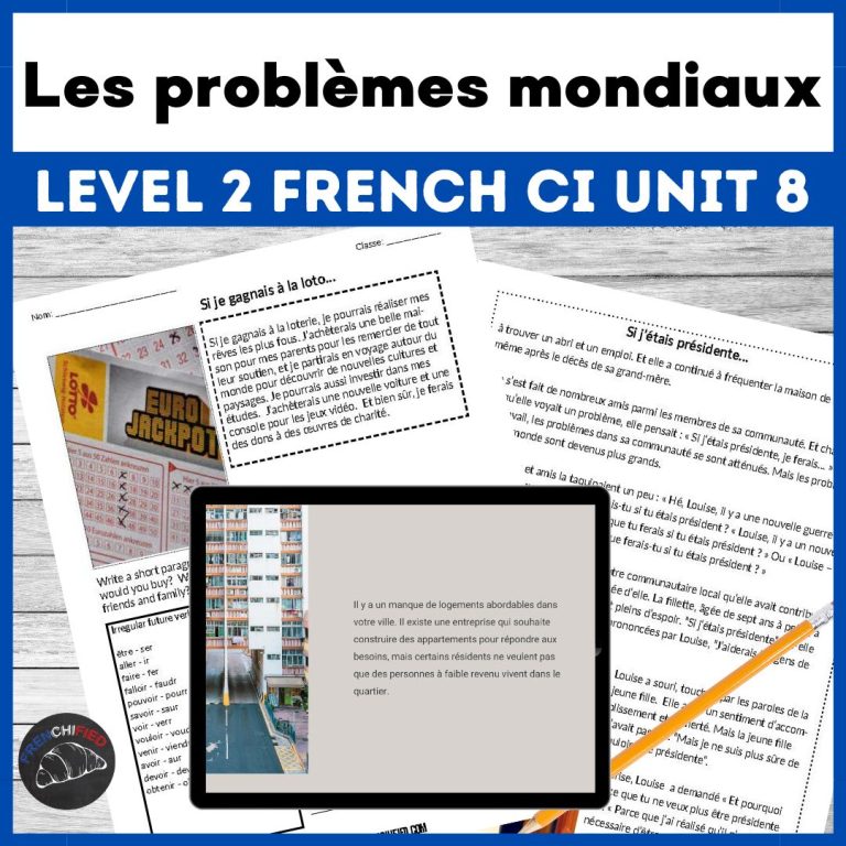 Intermediate French Comprehensible Input unit 8 for level 2: les Problèmes