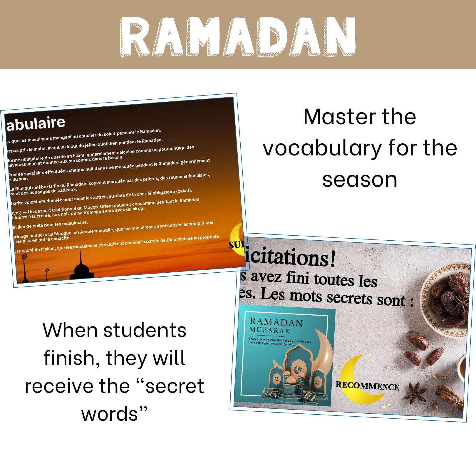 Ramadan French reading comprehension and vocabulary activity Eid al-Fitr